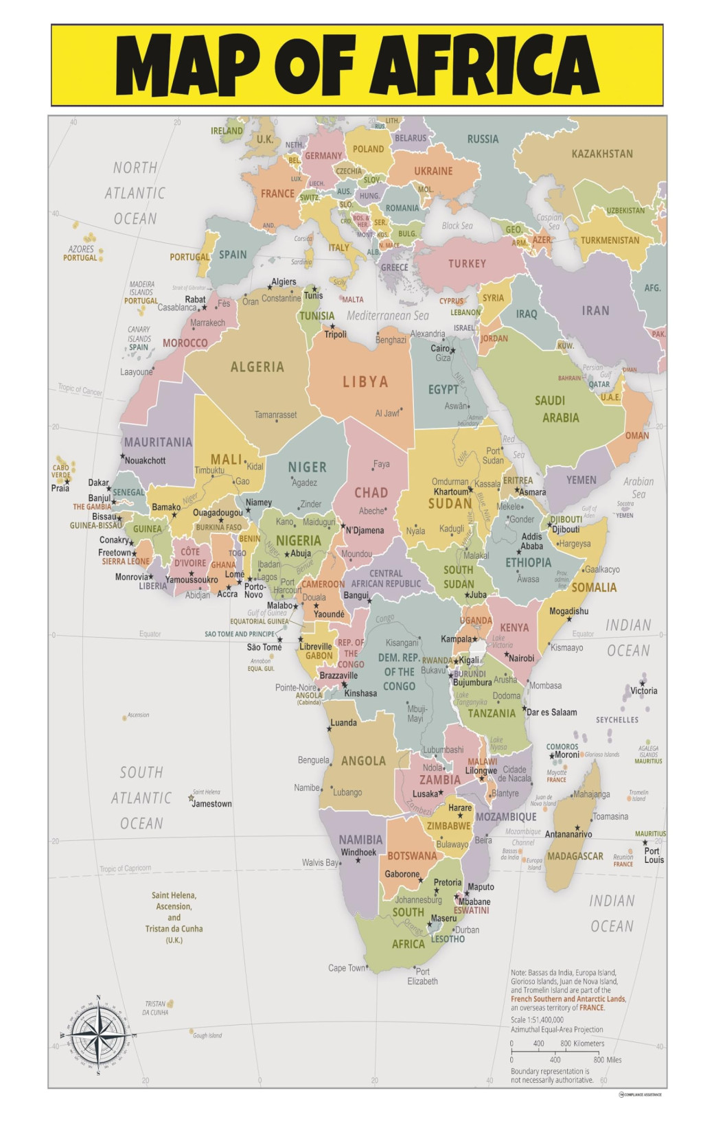 Map of Africa - Laminated Wall Map Poster Print Perfect for Classrooms ...