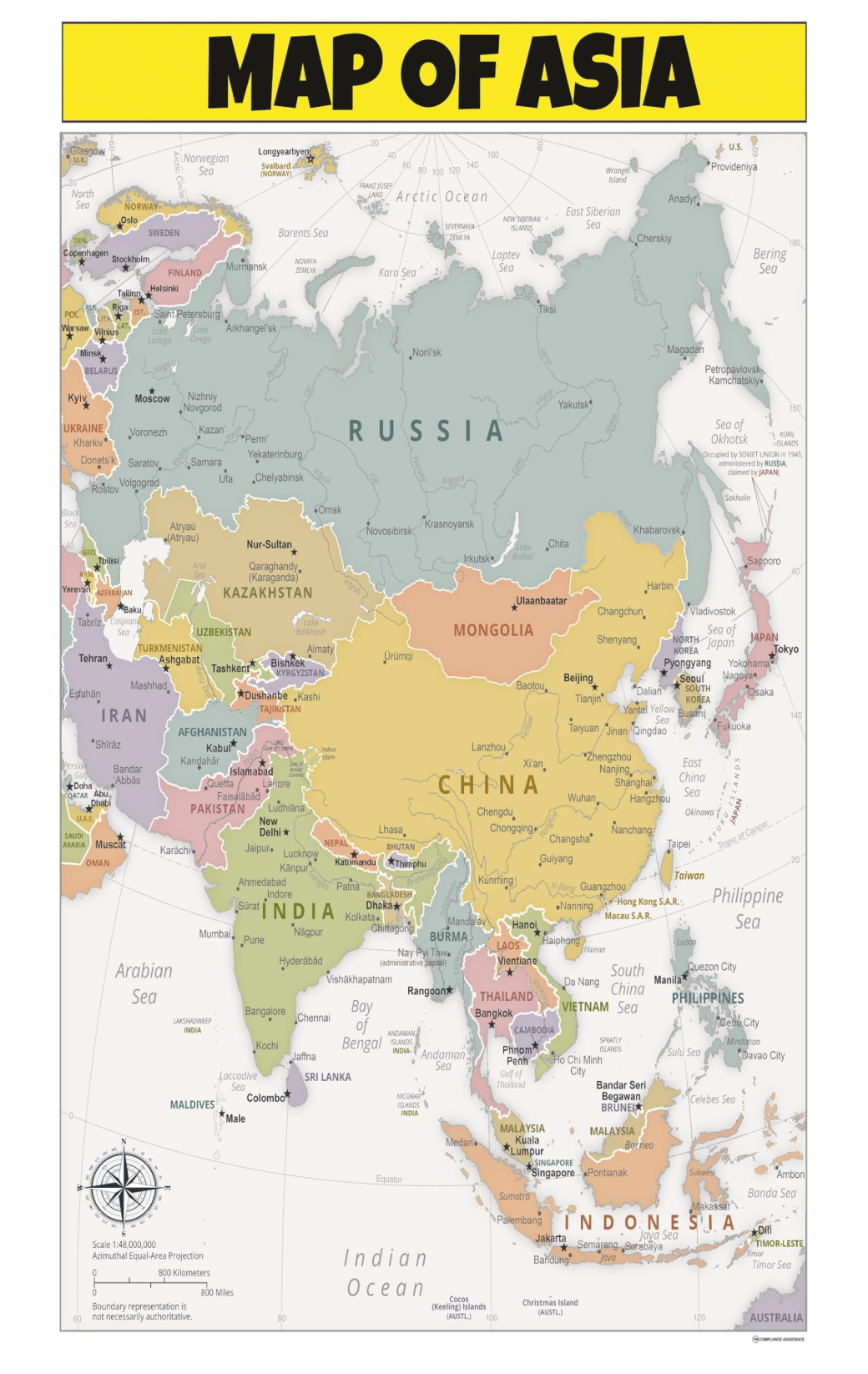 Map of Asia - Laminated Wall Map Poster Print Perfect for Classrooms ...
