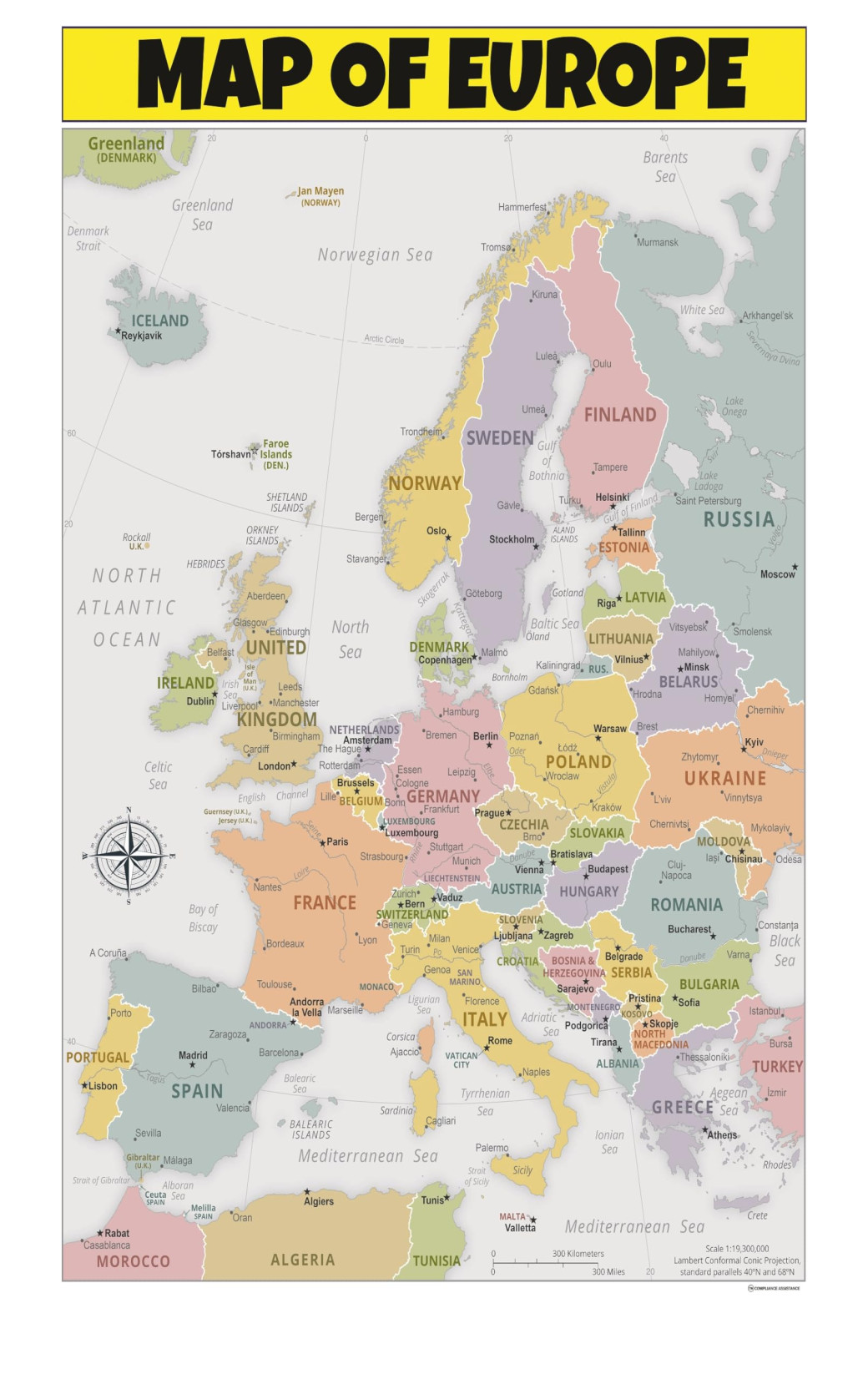Map of Europe - Laminated Wall Map Poster Print Perfect for Classrooms ...