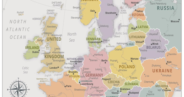 Map of Europe - Laminated Wall Map Poster Print Perfect for Classrooms and Homes - Vivid Imagery ...