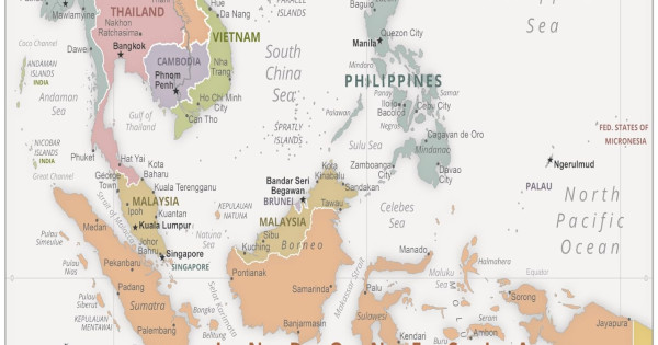 Map of Southeast Asia - Laminated Wall Map Poster Print Perfect for ...