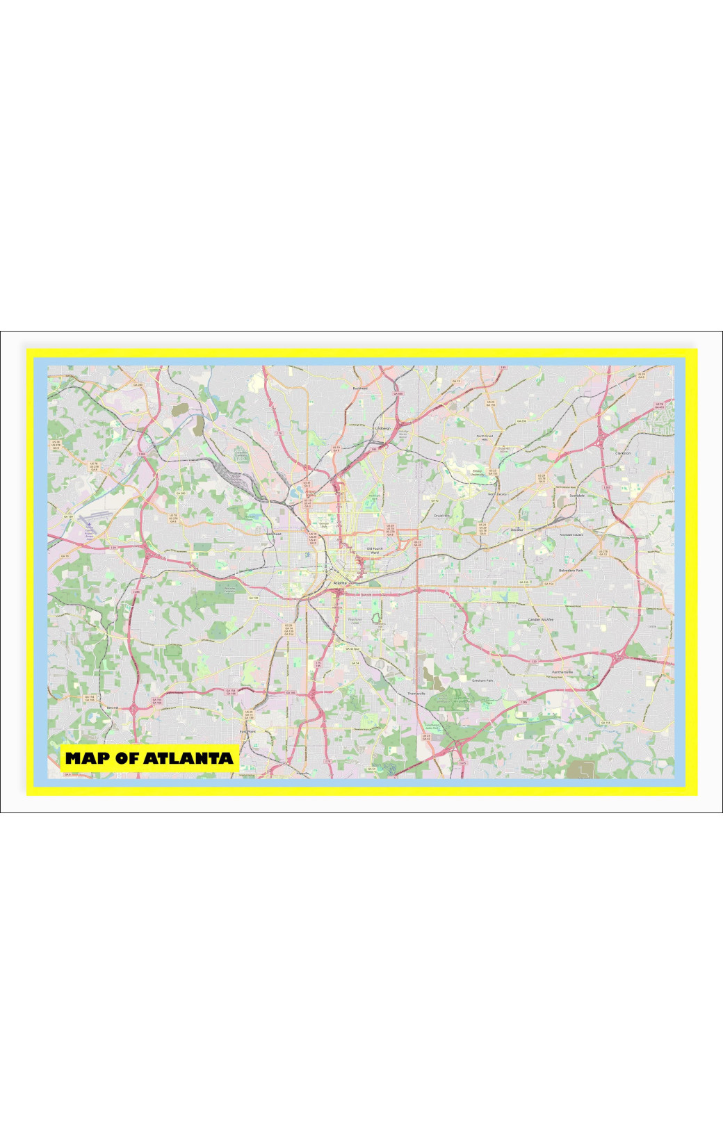 Map of Atlanta with Neighborhoods, Streets, Roads, Highways and Parks ...
