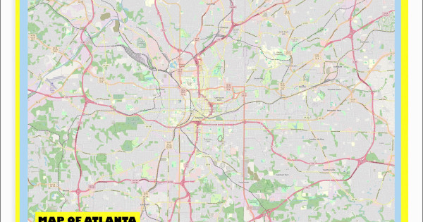 Map of Atlanta with Neighborhoods, Streets, Roads, Highways and Parks ...
