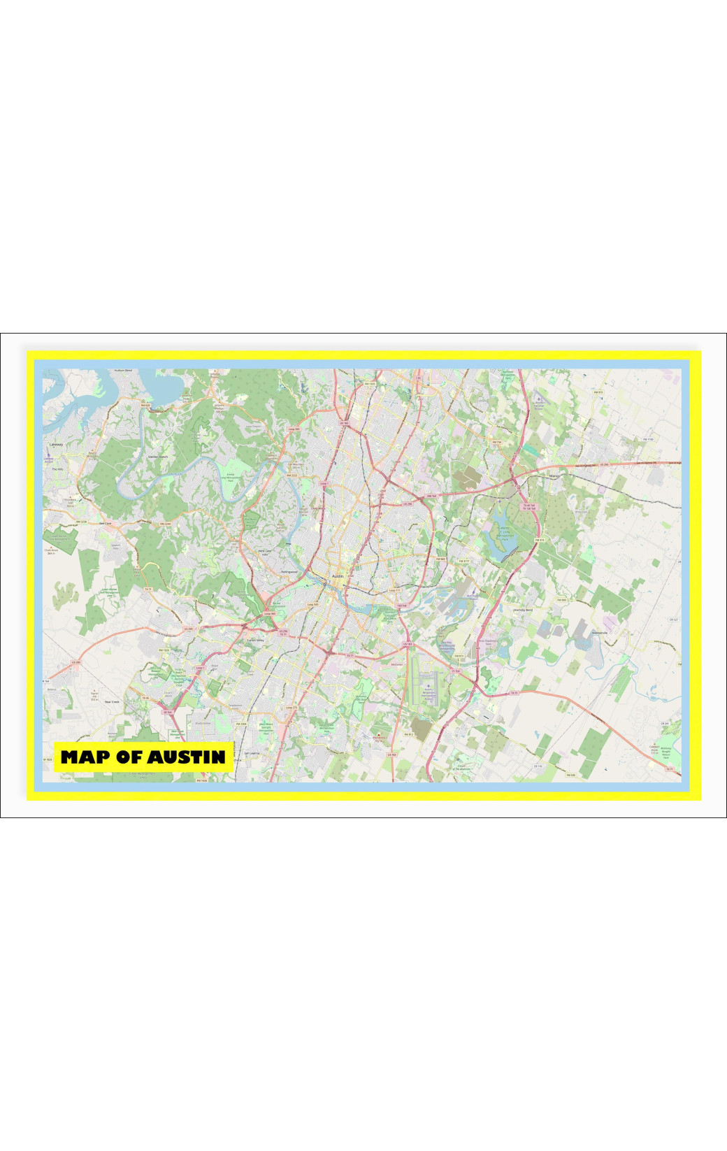 Map of Austin with Neighborhoods, Streets, Roads, Highways and Parks ...