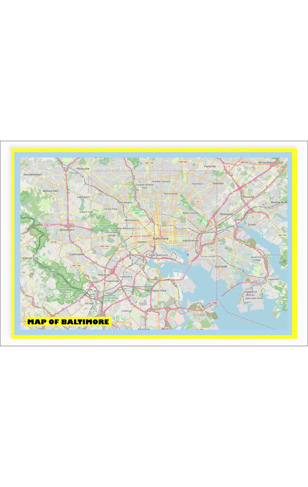 Map of Baltimore with Neighborhoods, Streets, Roads, Highways and Parks ...