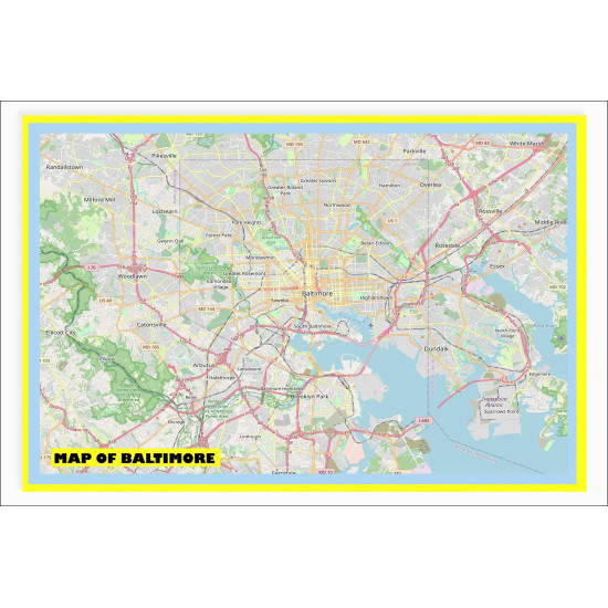 Map of Baltimore with Neighborhoods, Streets, Roads, Highways and Parks ...