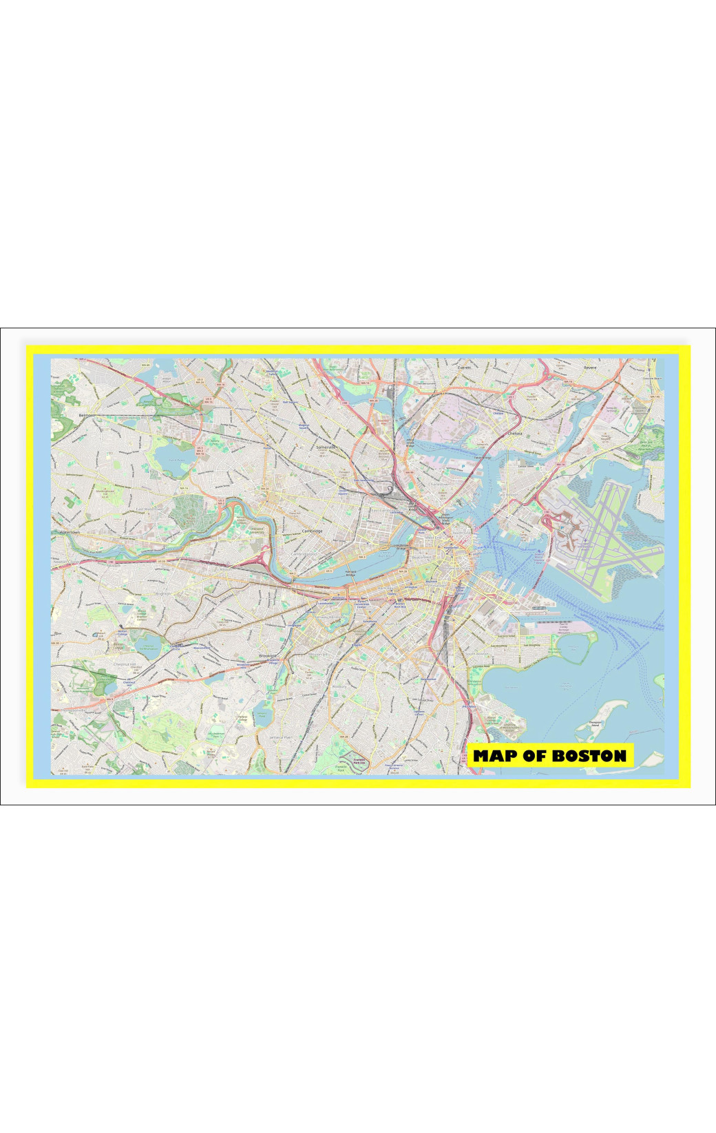 Map of Boston with Neighborhoods, Streets, Roads, Highways and Parks ...