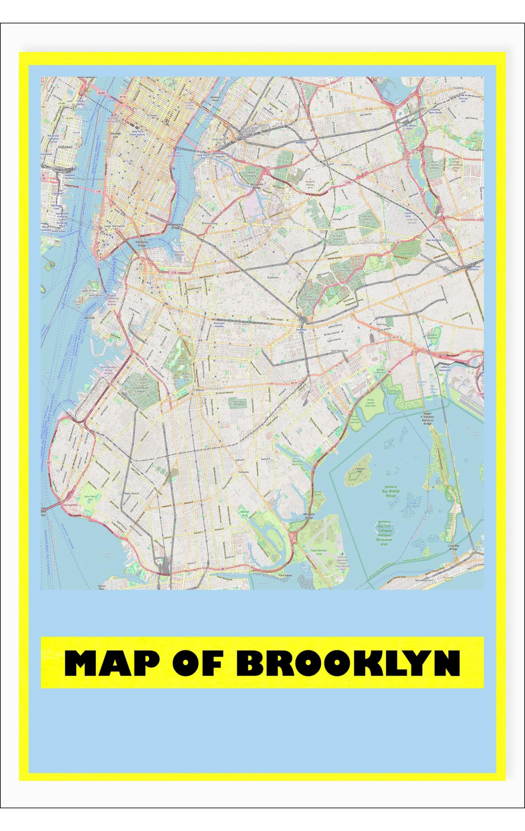 Map of Brooklyn with Neighborhoods, Streets, Roads, Highways and Parks ...