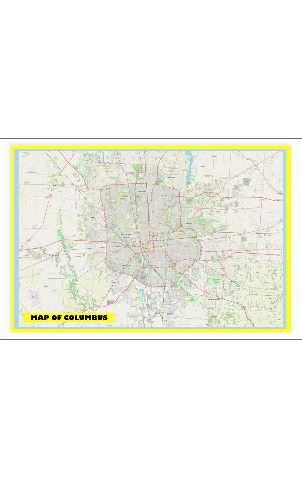 Map of Columbus with Neighborhoods, Streets, Roads, Highways and Parks ...