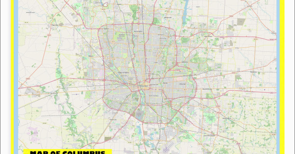 Map of Columbus with Neighborhoods, Streets, Roads, Highways and Parks ...