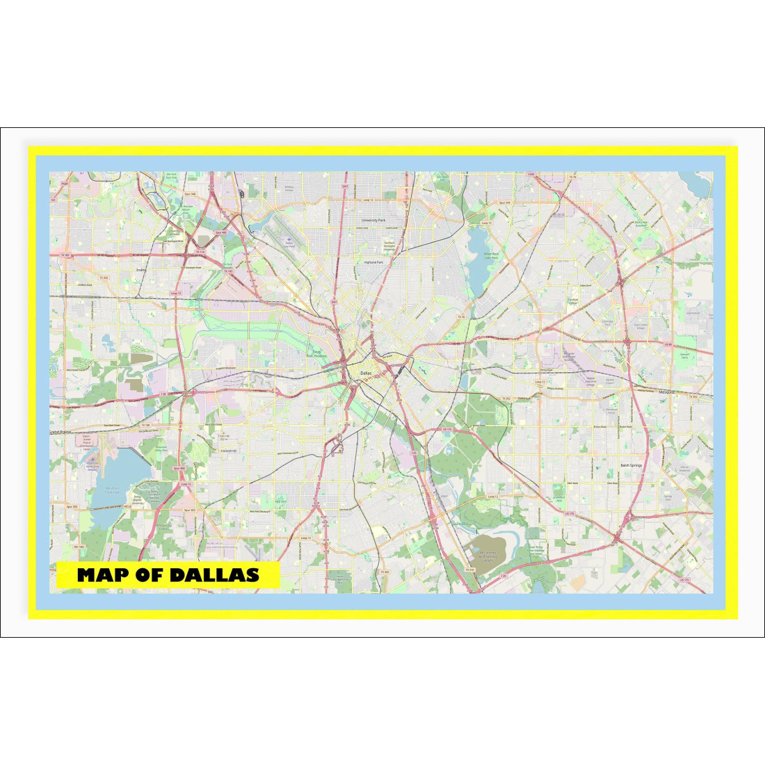 Map of Dallas with Neighborhoods, Streets, Roads, Highways and Parks ...