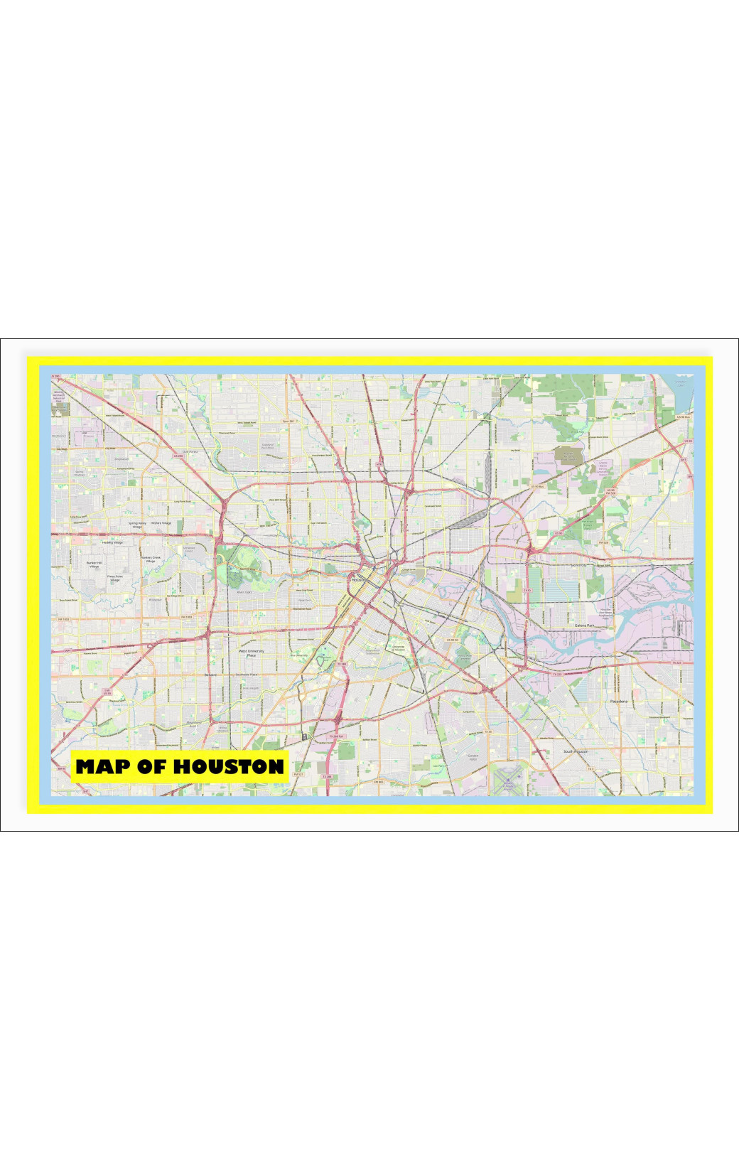 Map of Houston with Neighborhoods, Streets, Roads, Highways and Parks ...