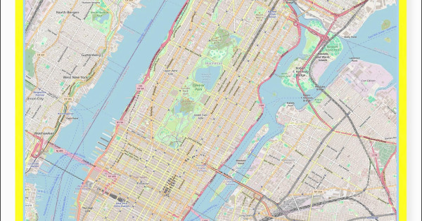 Map of Manhattan with Neighborhoods, Streets, Roads, Highways and Parks ...