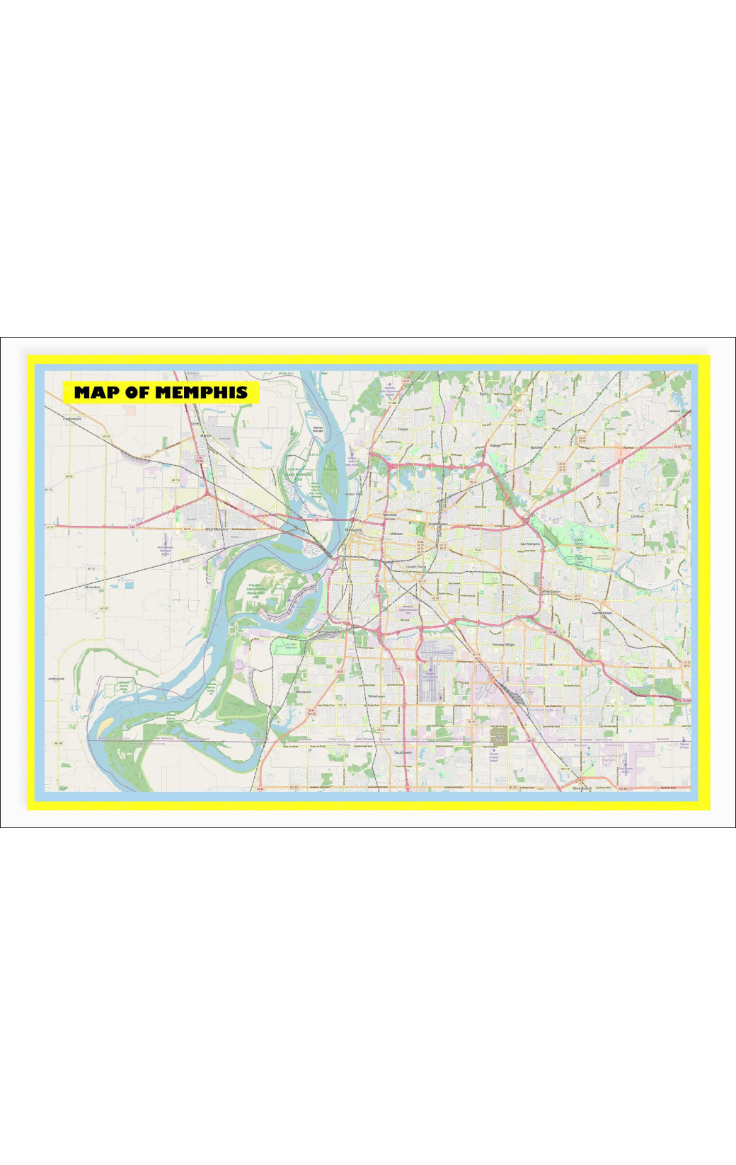 Map of Memphis with Neighborhoods, Streets, Roads, Highways and Parks ...