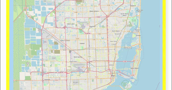 Map of Miami with Neighborhoods, Streets, Roads, Highways and Parks ...