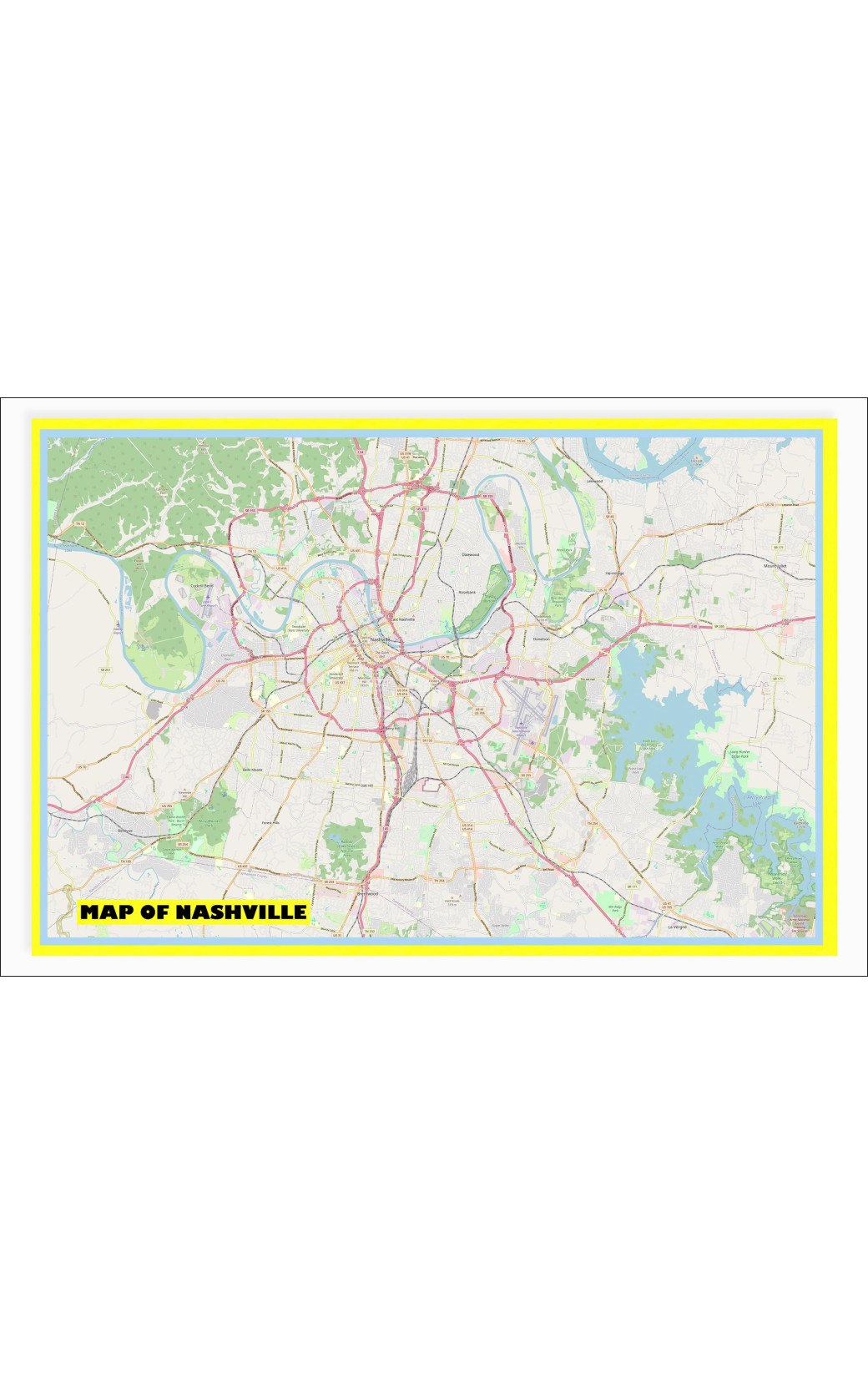 Map of Nashville with Neighborhoods, Streets, Roads, Highways and Parks ...