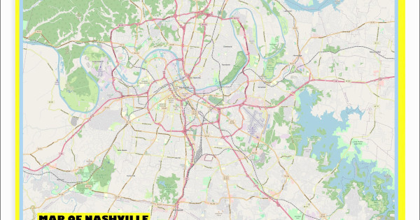 Map of Nashville with Neighborhoods, Streets, Roads, Highways and Parks ...
