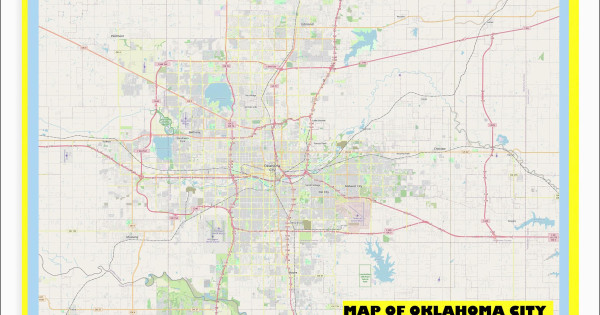 Map of Oklahoma City with Neighborhoods, Streets, Roads, Highways and ...