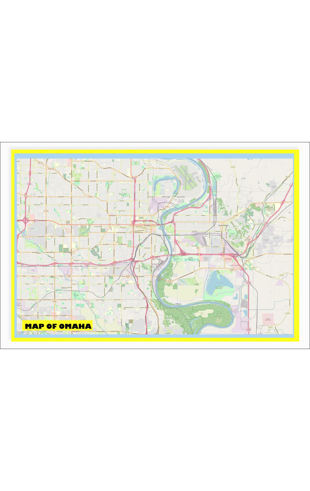 Map of Omaha with Neighborhoods, Streets, Roads, Highways and Parks ...