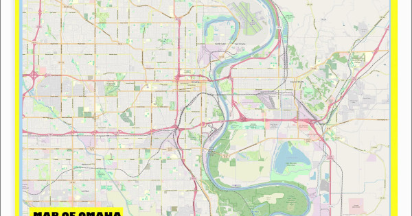 Map of Omaha with Neighborhoods, Streets, Roads, Highways and Parks ...