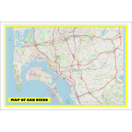 Map of San Diego with Neighborhoods, Streets, Roads, Highways and Parks ...