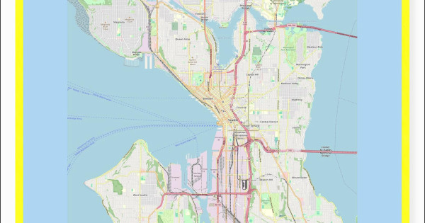 Map of Seattle with Neighborhoods, Streets, Roads, Highways and Parks ...
