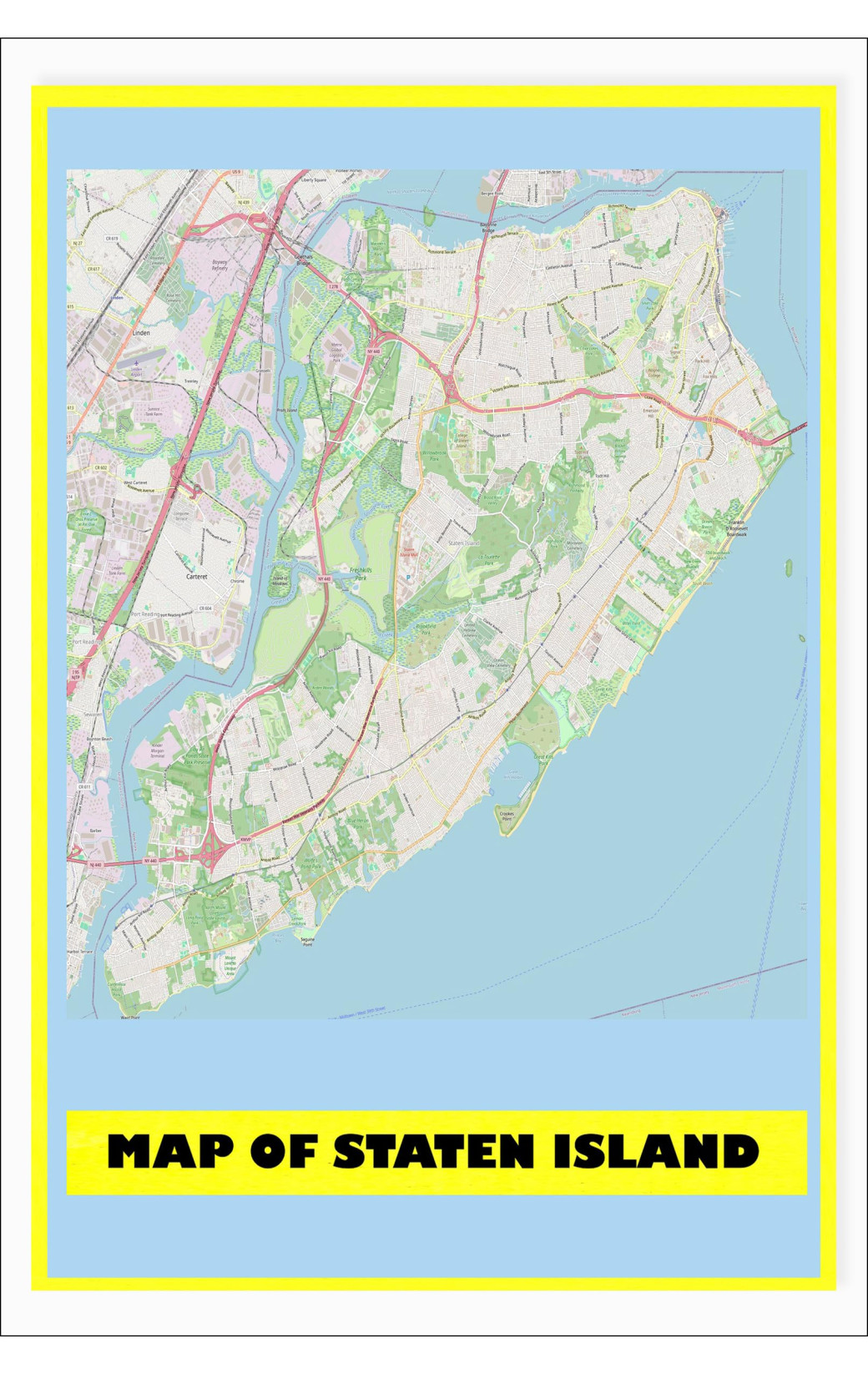 Map of Staten Island with Neighborhoods, Streets, Roads, Highways and ...
