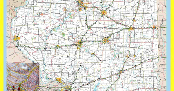 Map of Illinois Large Detailed Roads and Highways, Map of Illinois ...