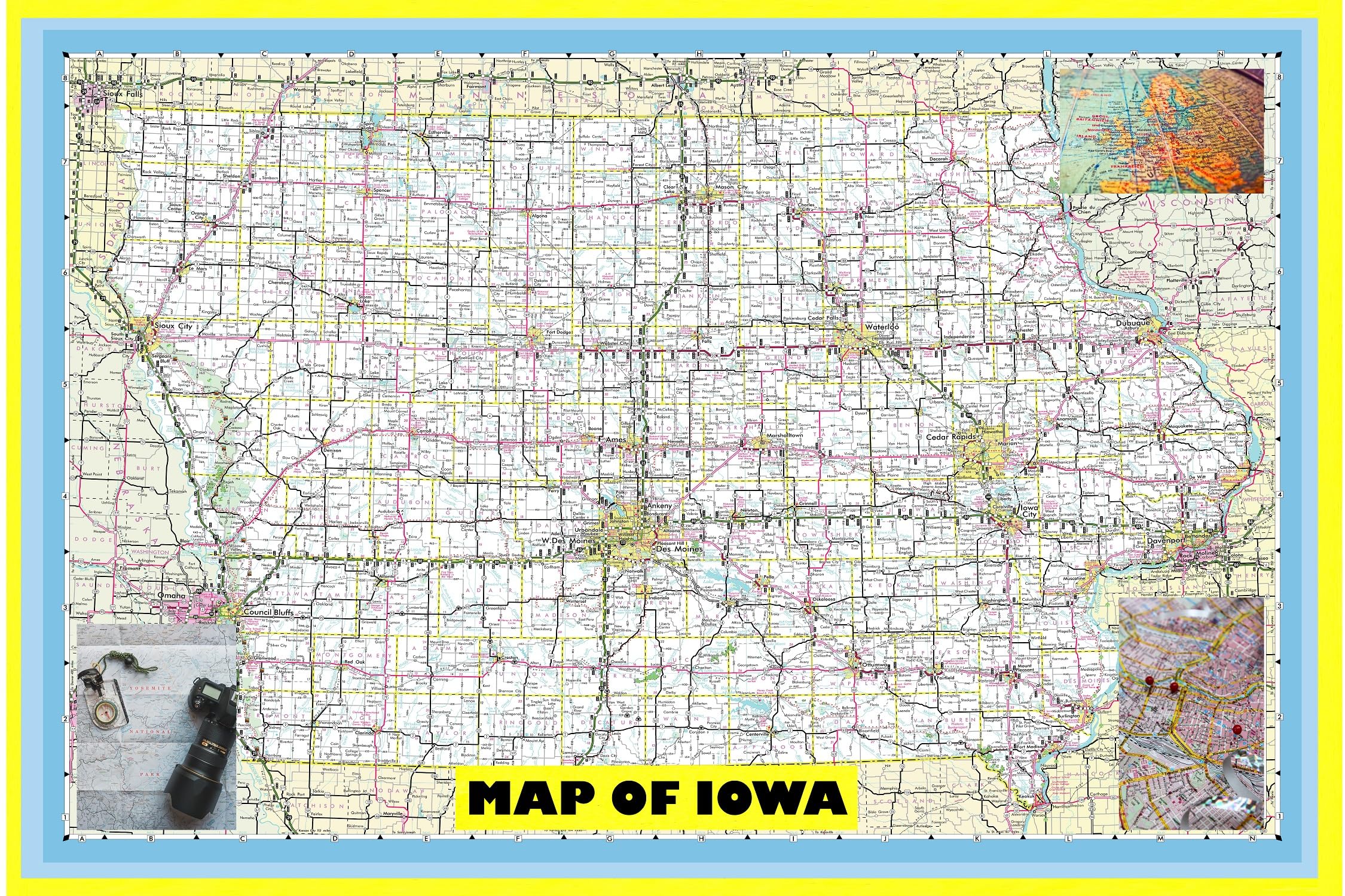 Large Detailed Roads And Highways Map Of Iowa State With All Cities