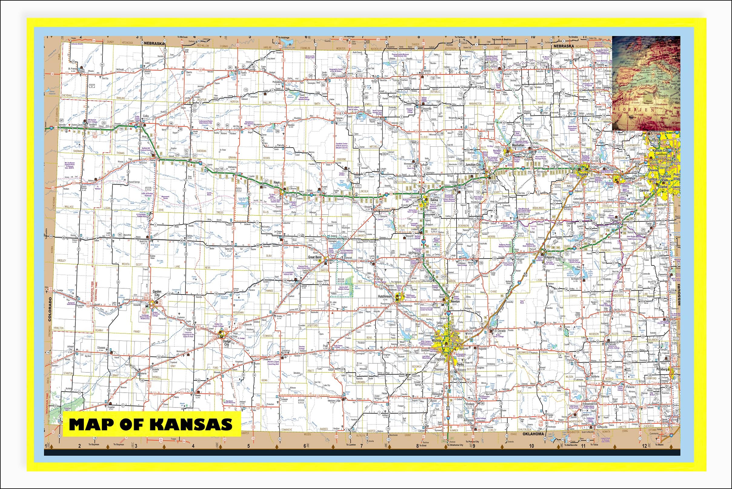 Large Detailed Roads And Highways Map Of Kansas State With Cities