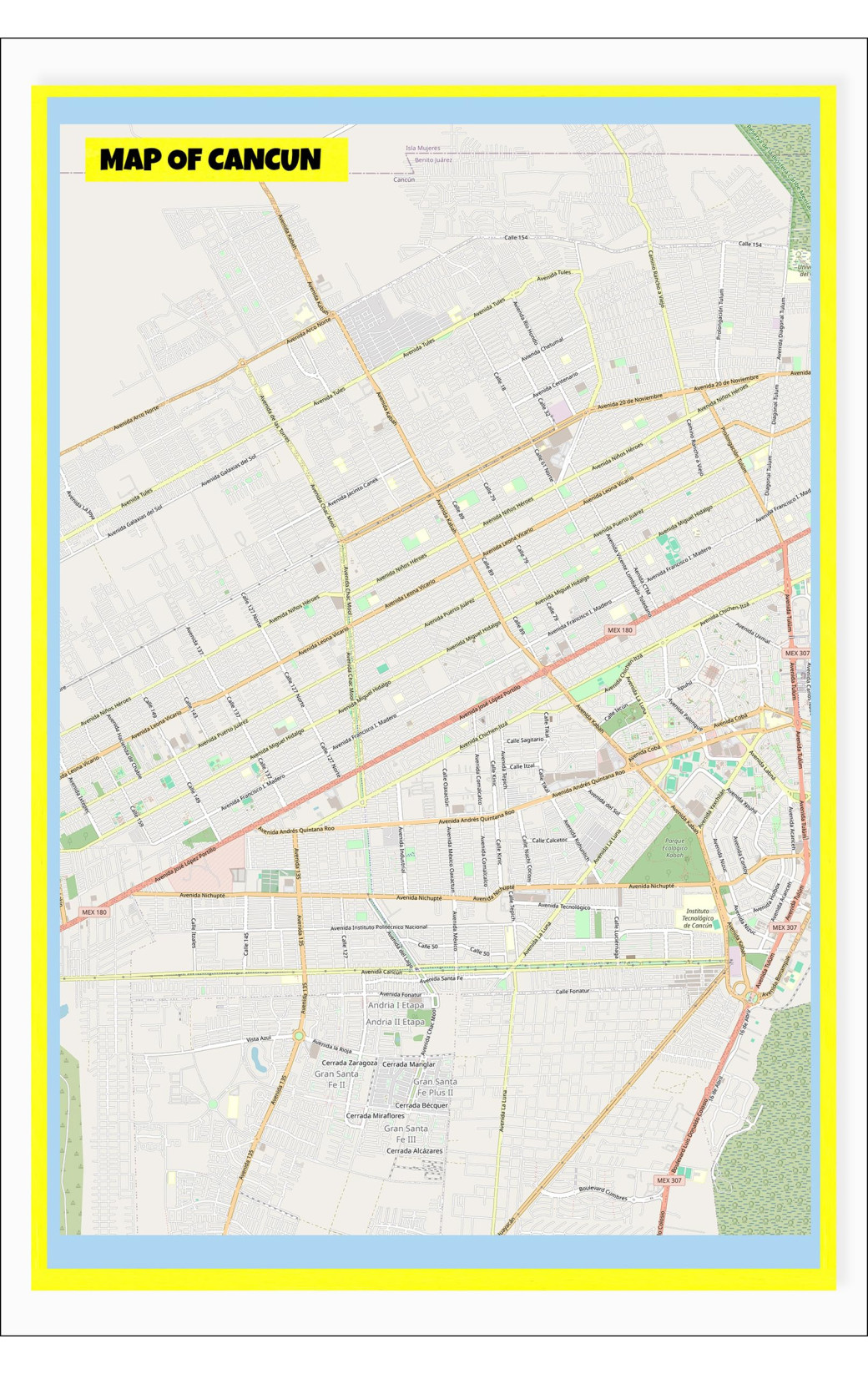 Map of Cancun with Neighborhoods, Streets, Roads, Highways and Parks ...