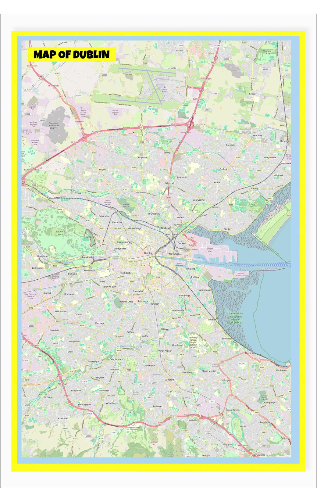 Map of Dublin with Neighborhoods, Streets, Roads, Highways and Parks ...