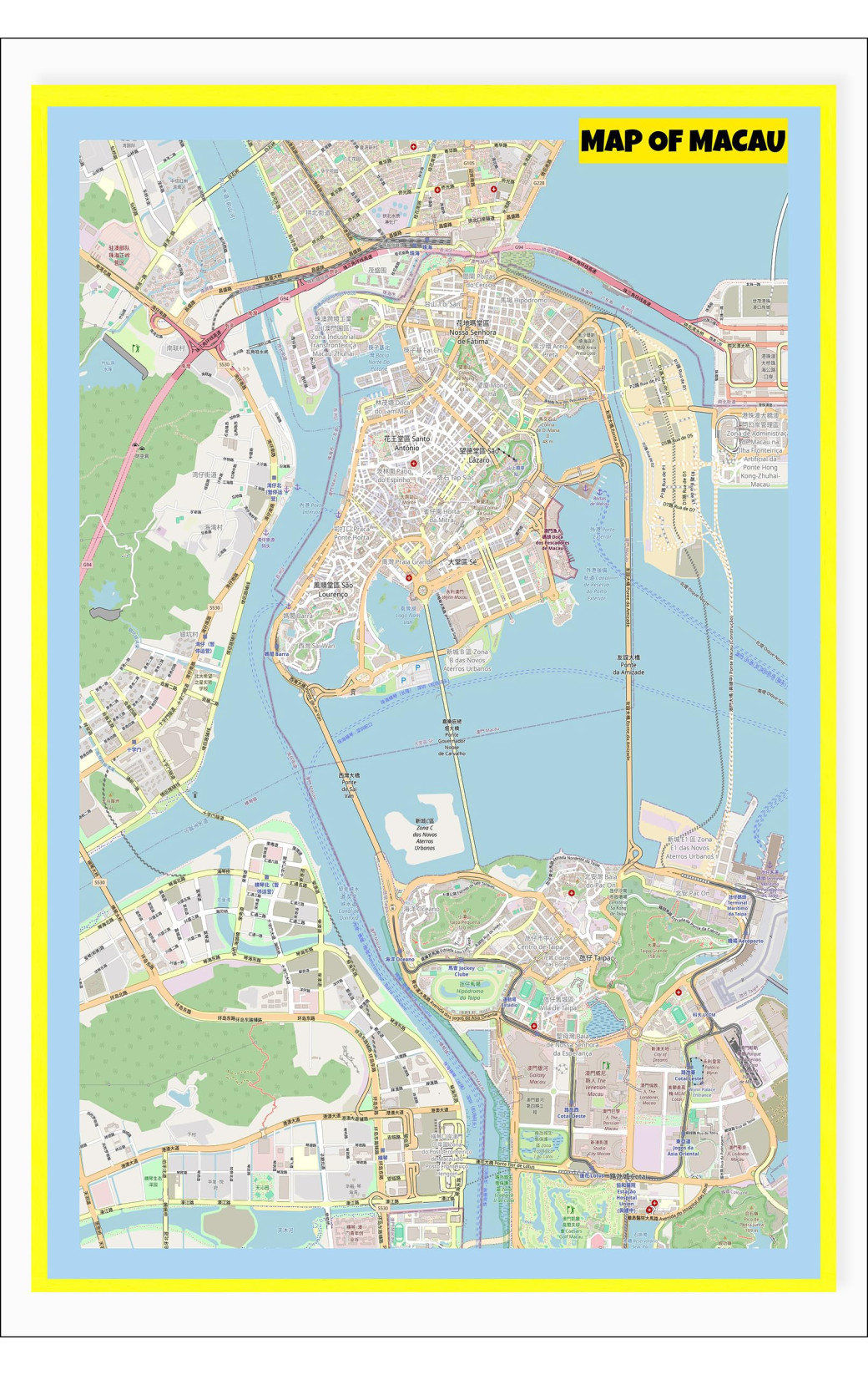 Map of Macau with Neighborhoods, Streets, Roads, Highways and Parks ...