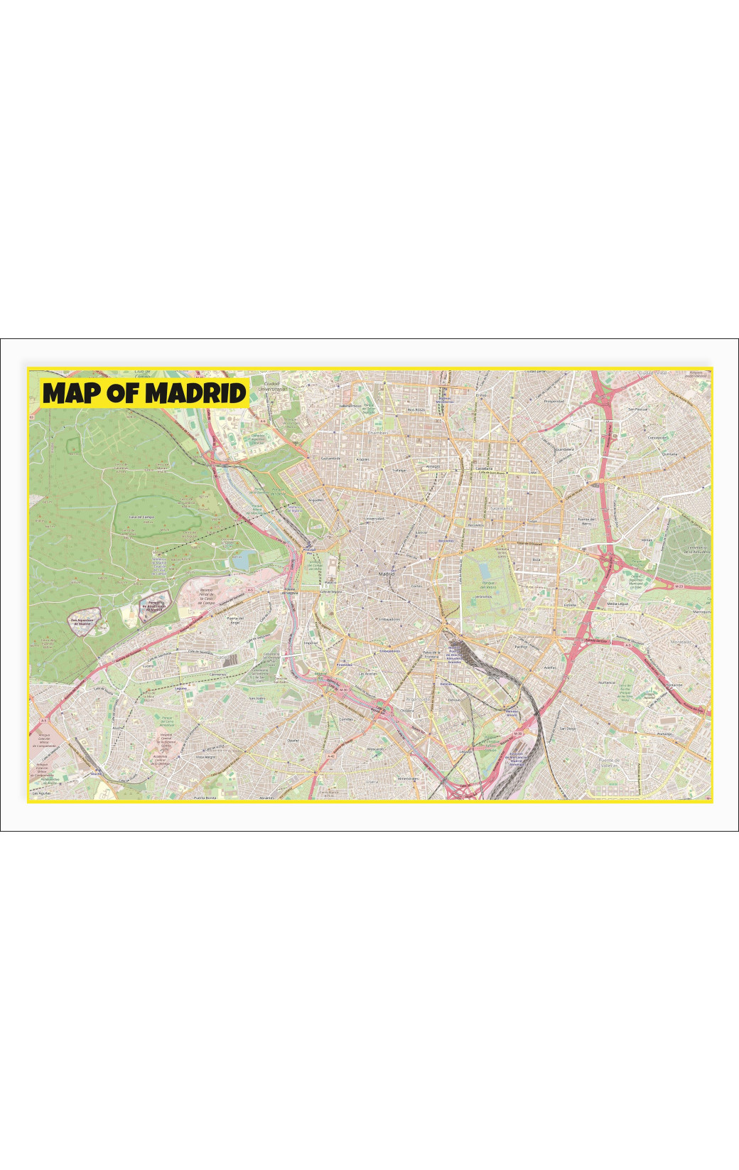 Map of Madrid with Neighborhoods, Streets, Roads, Highways and Parks ...