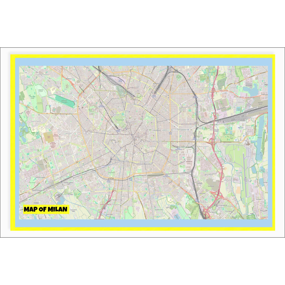 Map of Milan with Neighborhoods, Streets, Roads, Highways and Parks ...