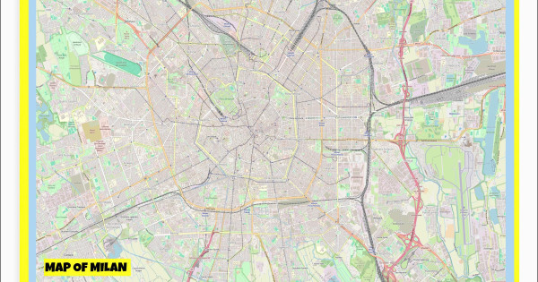 Map of Milan with Neighborhoods, Streets, Roads, Highways and Parks ...