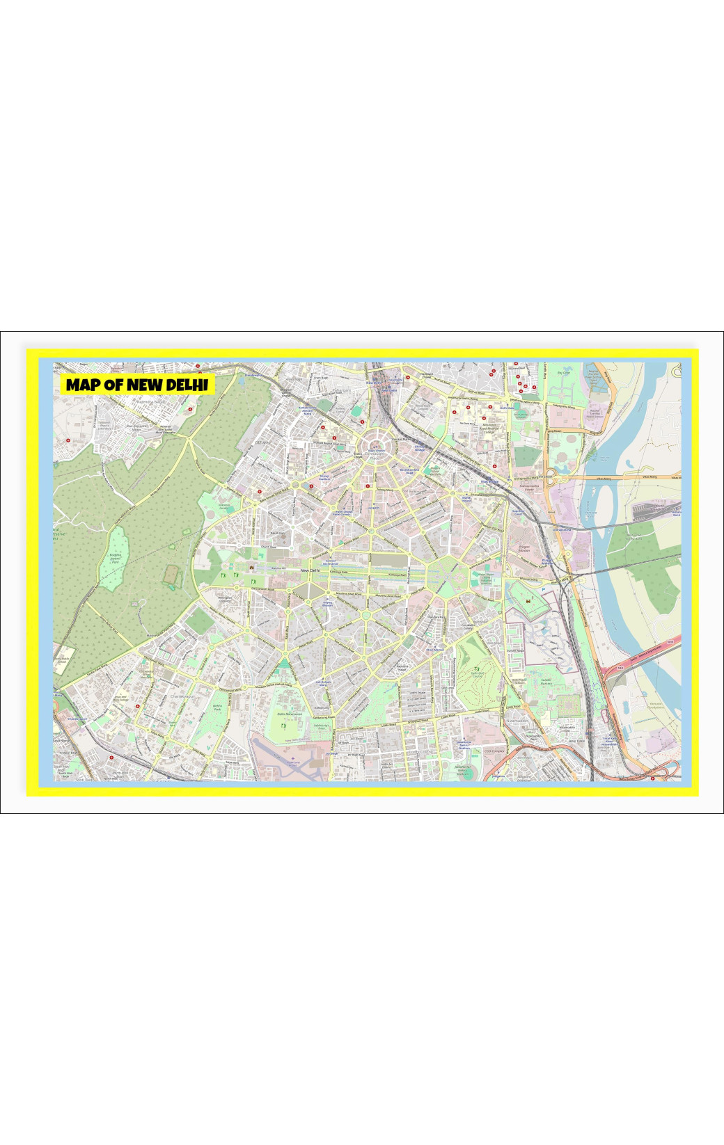 Map of New Delhi with Neighborhoods, Streets, Roads, Highways and Parks ...