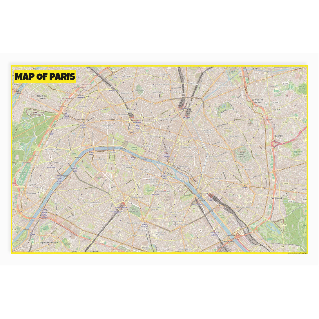 Map of Paris with Neighborhoods, Streets, Roads, Highways and Parks ...