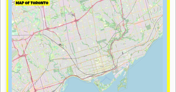 Map of Toronto with Neighborhoods, Streets, Roads, Highways and Parks ...