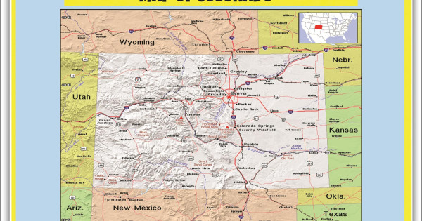 Map of Colorado Style C - Laminated Wall Map Poster Print Perfect for Classrooms and Homes ...
