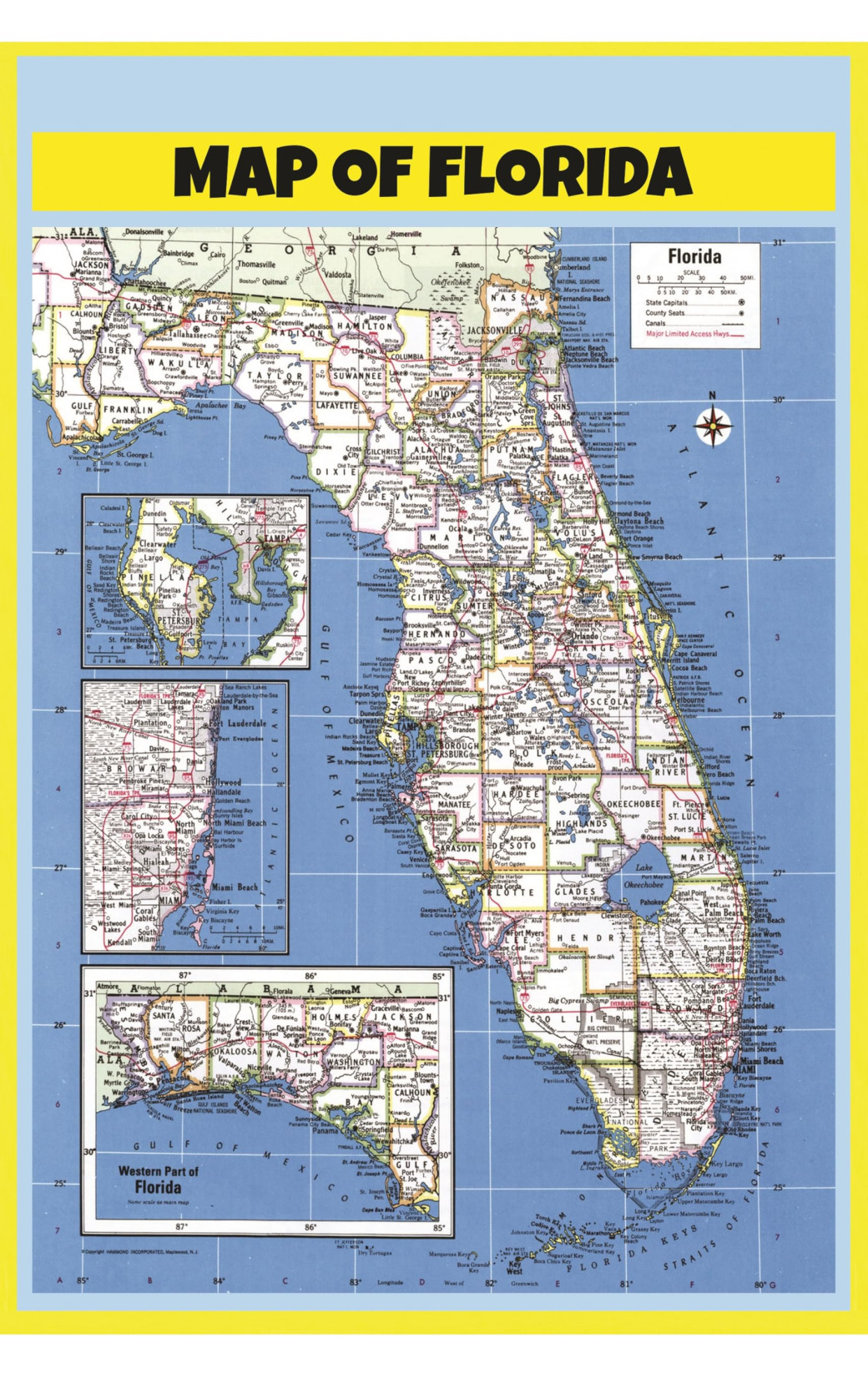Map of Florida Style B - Laminated Wall Map Poster Print Perfect for ...