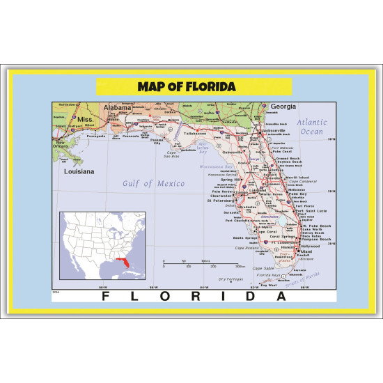 Map of Florida Style C - Laminated Wall Map Poster Print Perfect for ...