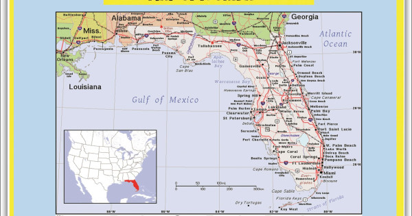 Map of Florida Style C - Laminated Wall Map Poster Print Perfect for Classrooms and Homes ...