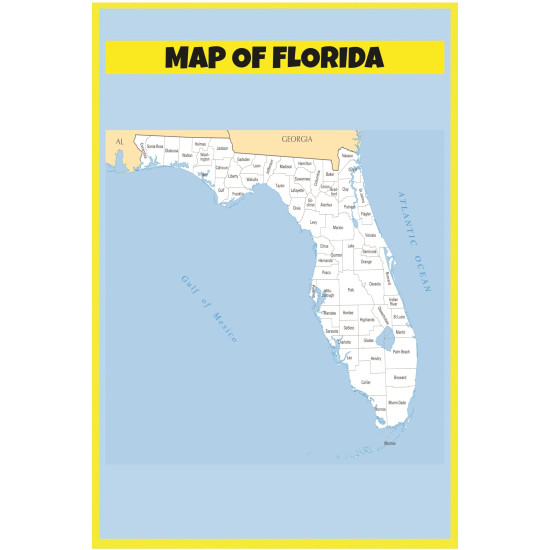 Map of Florida - Laminated Wall Map Poster Print Perfect for Classrooms and Homes - Vivid ...