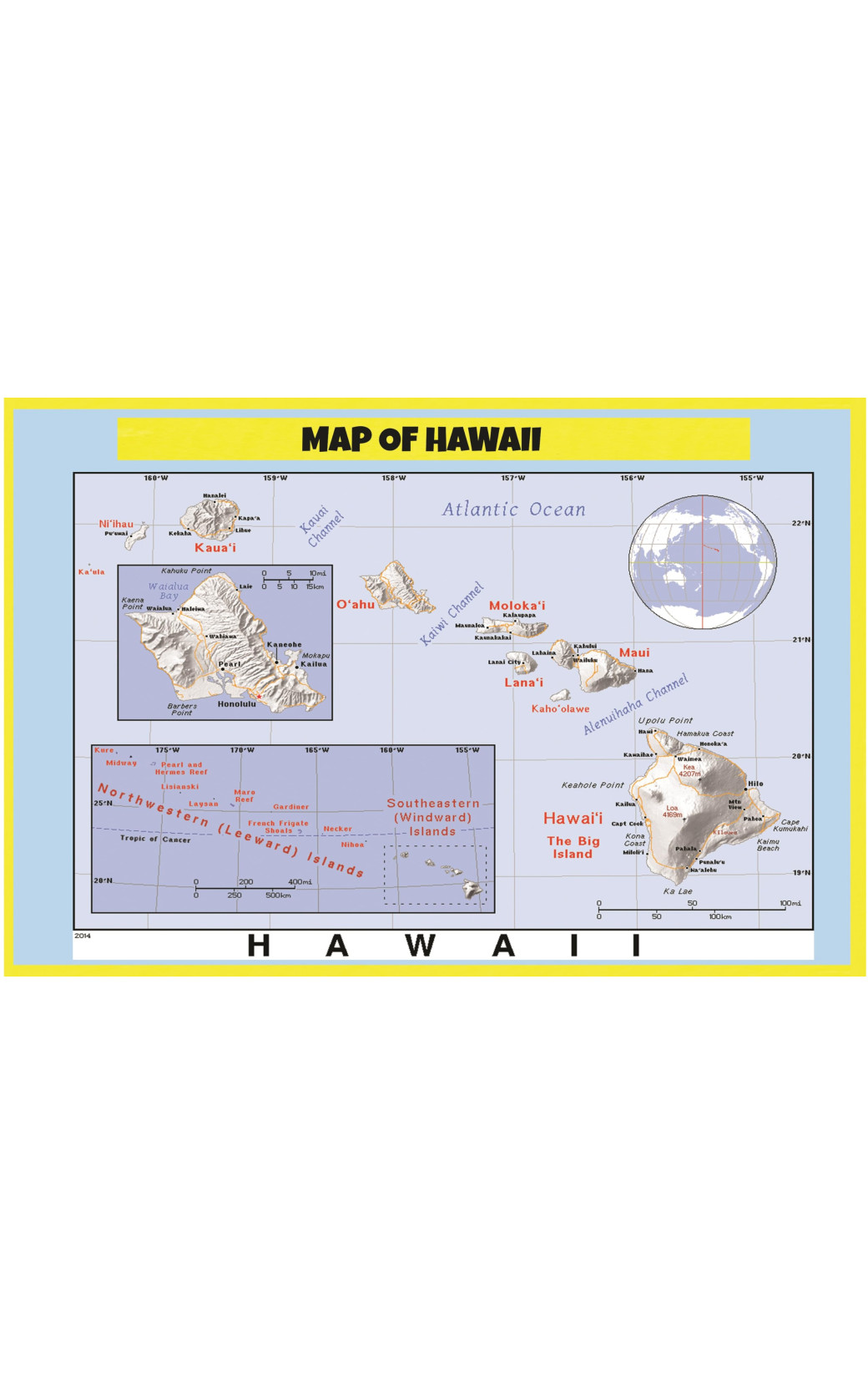 Map of Hawaii Style C - Laminated Wall Map Poster Print Perfect for Classrooms and Homes - Vivid ...