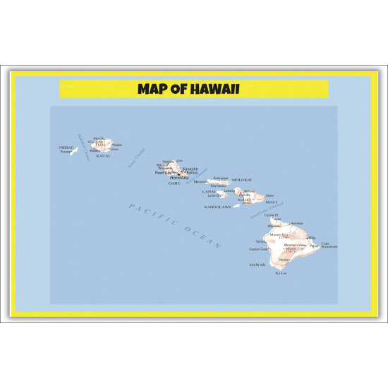 Map of Hawaii - Laminated Wall Map Poster Print Perfect for Classrooms ...