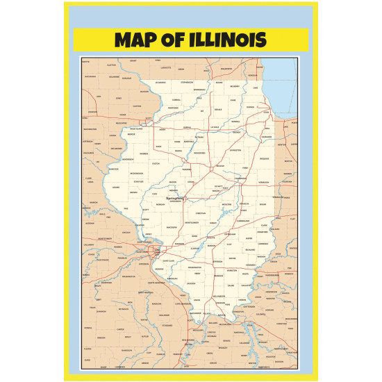 Map of Illinois Style B - Laminated Wall Map Poster Print Perfect for ...