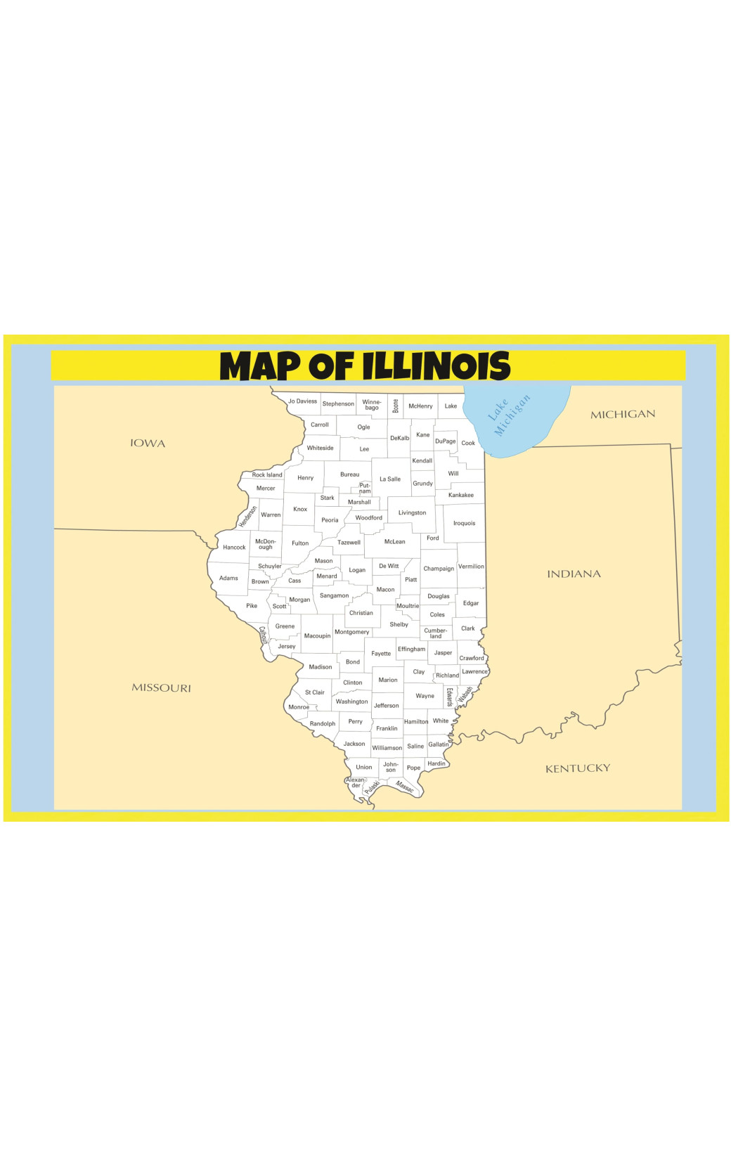 Map of Illinois - Laminated Wall Map Poster Print Perfect for Classrooms and Homes - Vivid ...