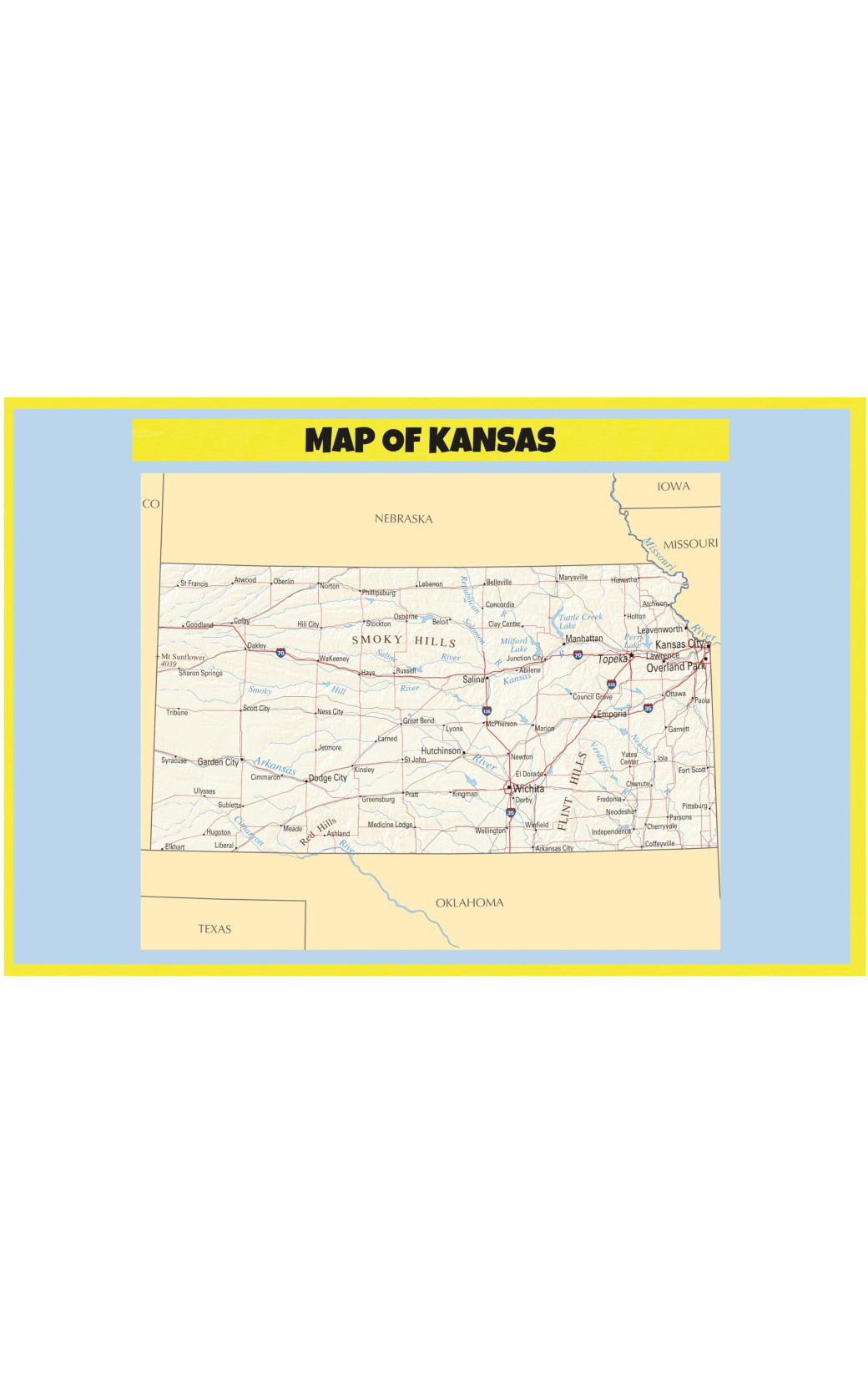 Map of Kansas - Laminated Wall Map Poster Print Perfect for Classrooms ...