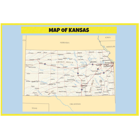 Map of Kansas - Laminated Wall Map Poster Print Perfect for Classrooms ...